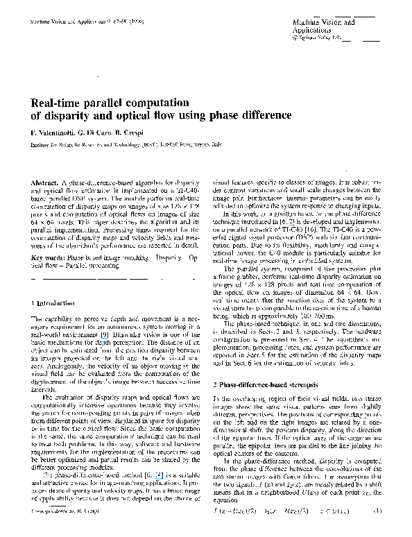 (PDF) Real-time parallel computation of disparity and optical flow using phase difference