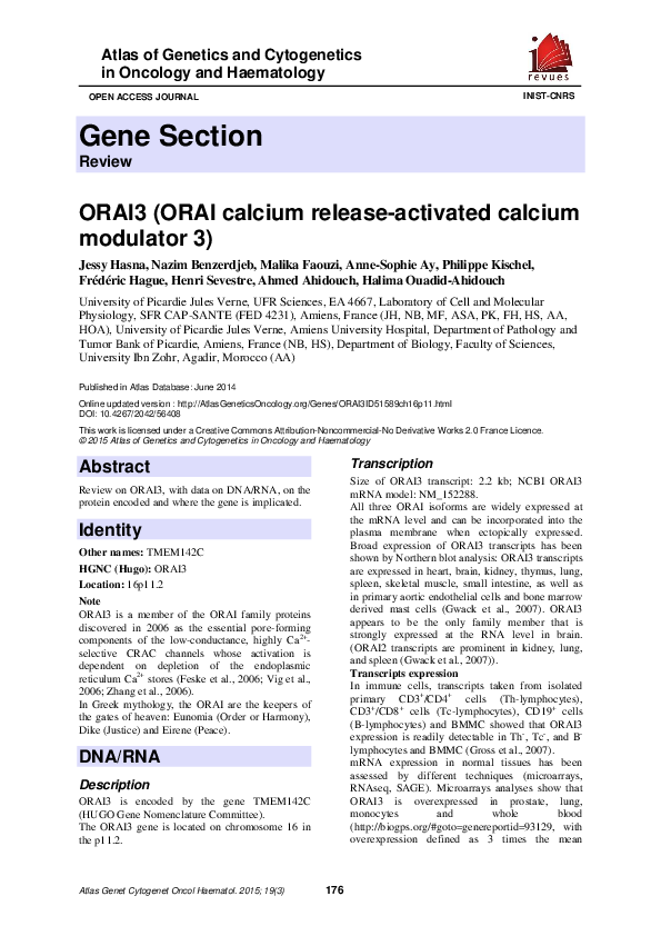 (PDF) ORAI3 (ORAI calcium release-activated calcium modulator 3)