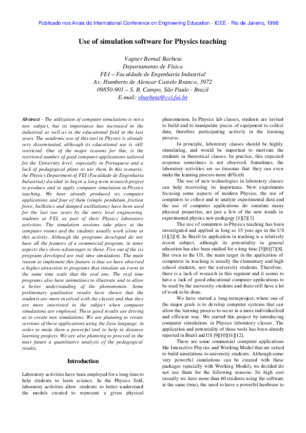 (PDF) Use of simulation software for physics teaching