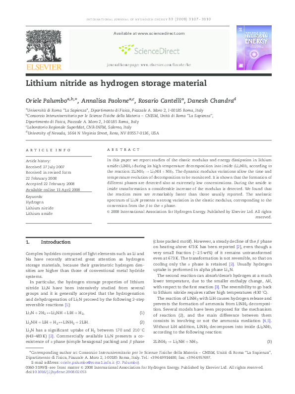 (PDF) Lithium nitride as hydrogen storage material