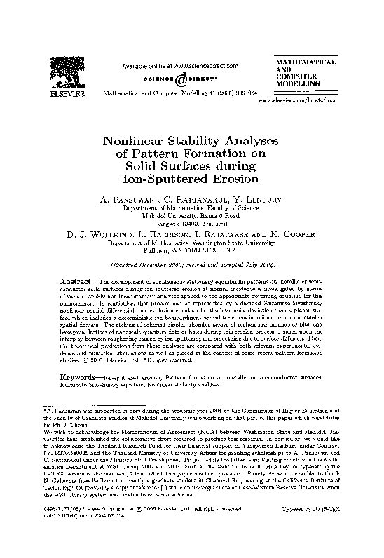 (PDF) Nonlinear stability analyses of pattern formation on solid ...