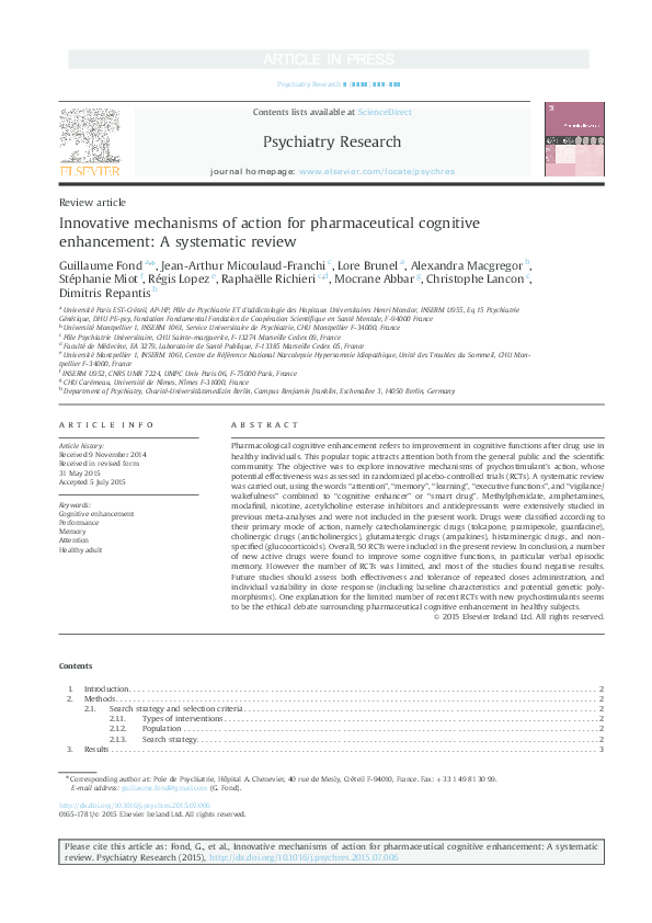(PDF) Innovative mechanisms of action for pharmaceutical cognitive ...