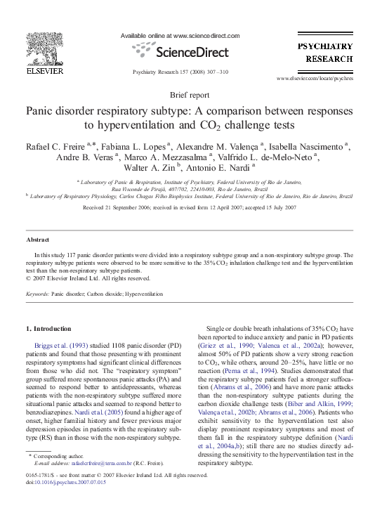 (PDF) Panic disorder respiratory subtype: A comparison between responses to hyperventilation and ...