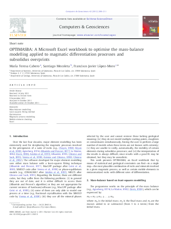 (PDF) OPTIMASBA: A Microsoft Excel workbook to optimise the mass-balance modelling applied to ...