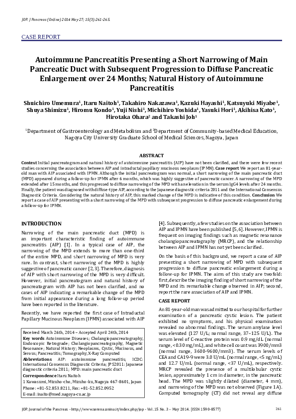 (PDF) Autoimmune pancreatitis mimicking pancreatic tumor | Ferenc ...