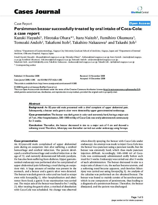 (PDF) Persimmon bezoar successfully treated by oral intake of Coca-Cola ...