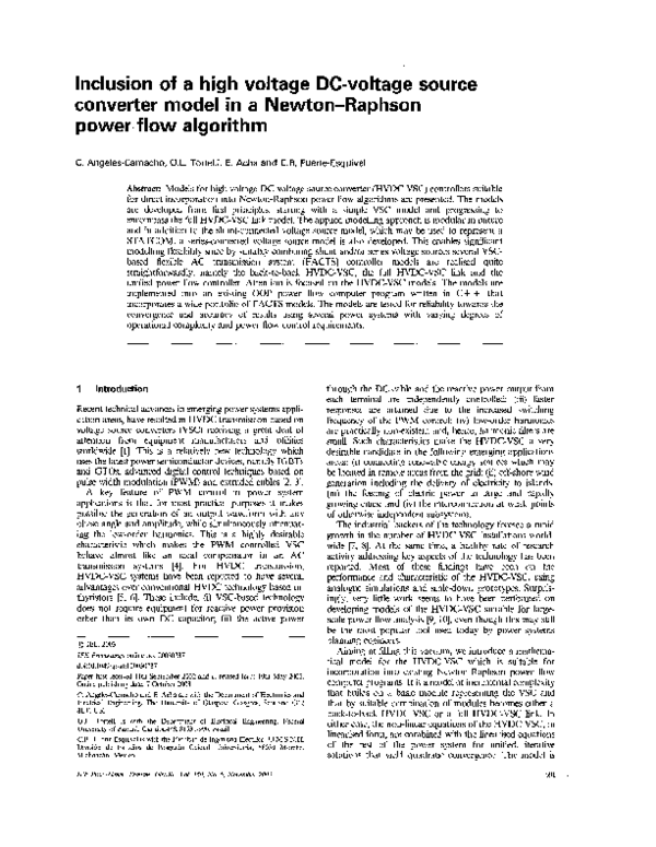 (PDF) Inclusion of a high voltage DC-voltage source converter model in a Newton–Raphson power ...