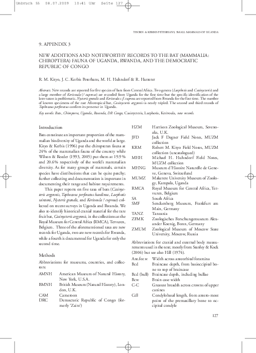 (PDF) New additions and noteworthy records to the bat fauna of Uganda ...