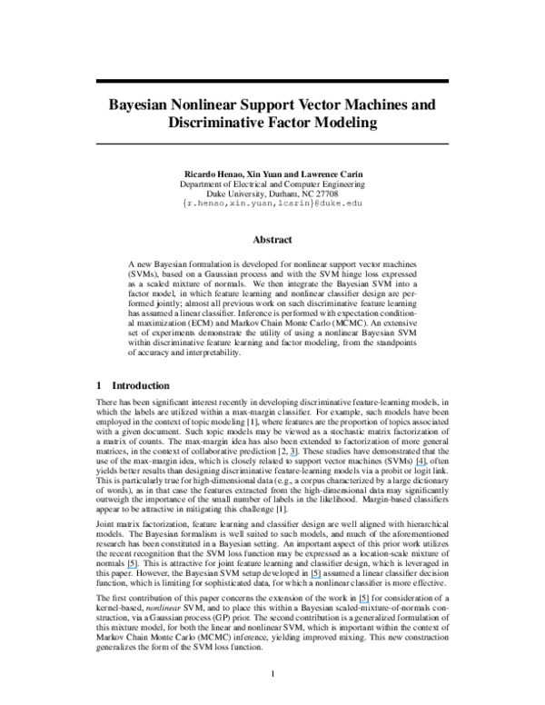 Pdf Bayesian Nonlinear Support Vector Machines And Discriminative