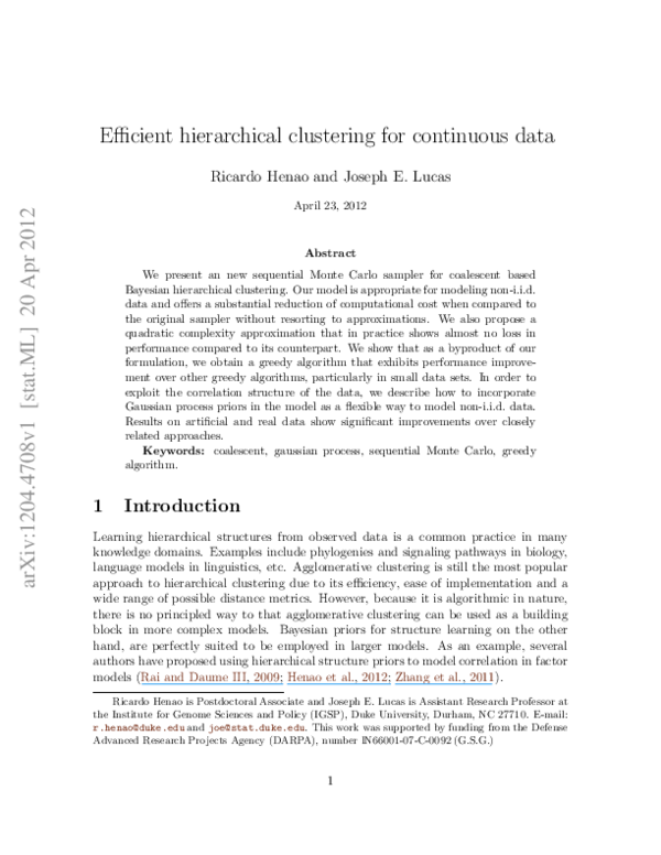 (PDF) Efficient hierarchical clustering for continuous data