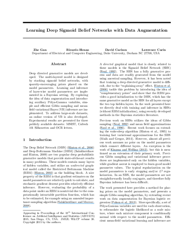 (PDF) Learning Deep Sigmoid Belief Networks with Data Augmentation