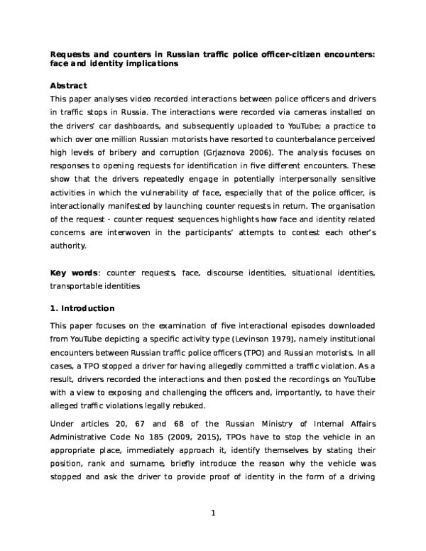 (DOC) Requests and counters in Russian traffic police officer-citizen ...