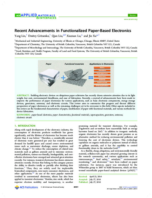 (PDF) Recent Advancements in Functionalized Paper-Based Electronics