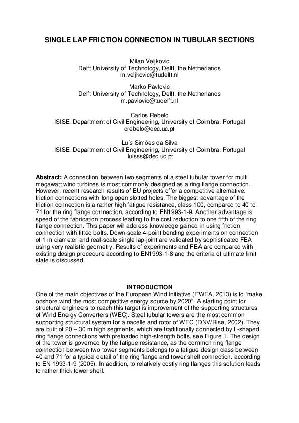(PDF) SINGLE LAP FRICTION CONNECTION IN TUBULAR SECTIONS