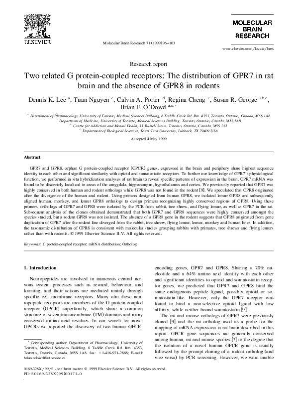 (PDF) Two related G protein-coupled receptors: The distribution of GPR7 ...
