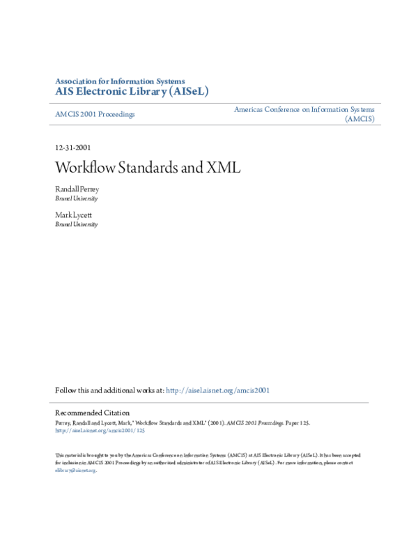(PDF) Workflow Standards and XML