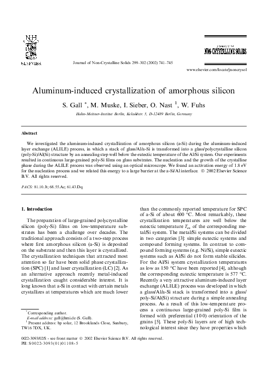 (PDF) Aluminum-induced crystallization of amorphous silicon on glass ...