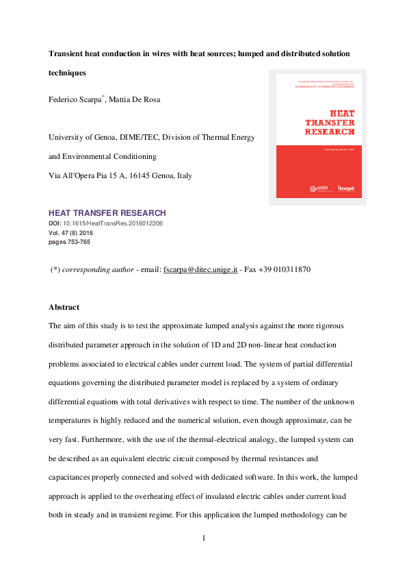 Pdf Transient Heat Conduction In Wires With Heat Sources Lumped And Distributed Solution