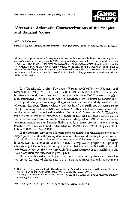 (PDF) Alternative axiomatic characterizations of the Shapley and ...