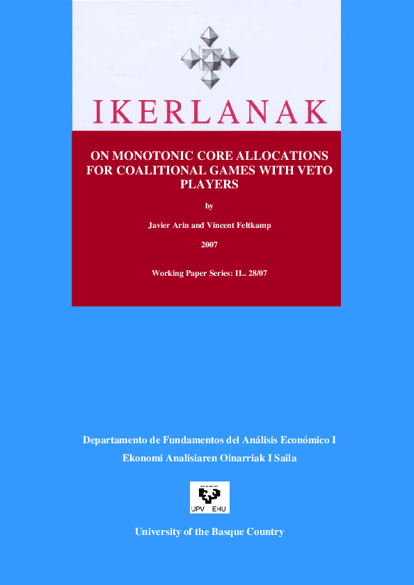 (PDF) On monotonic core allocations for coalitional games whith veto ...