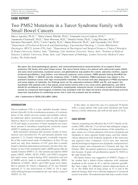 (PDF) Two PMS2 Mutations in a Turcot Syndrome Family with Small Bowel ...