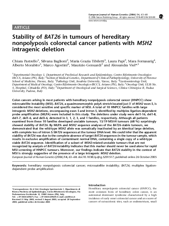 (PDF) Stability of BAT26 in tumours of hereditary nonpolyposis ...