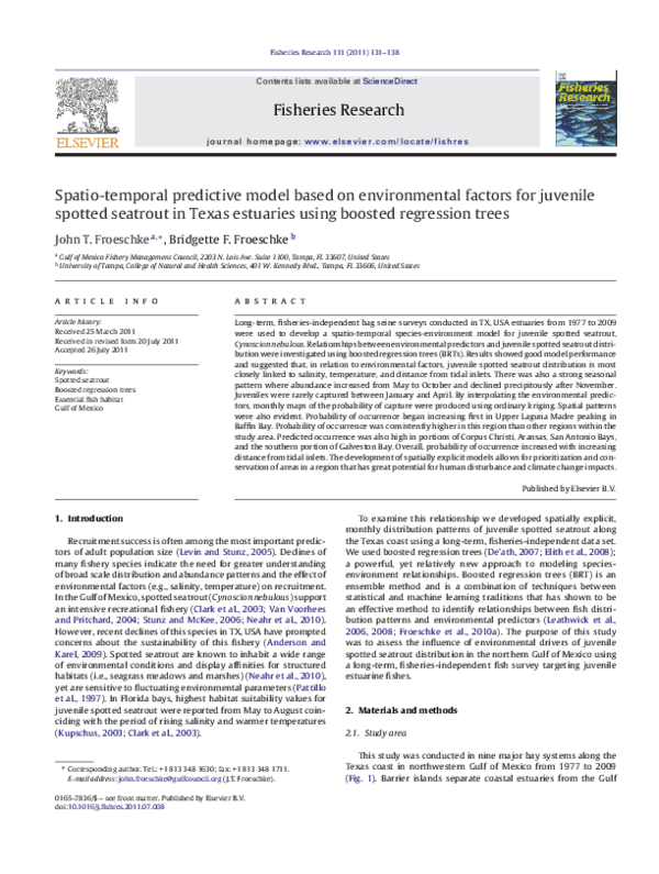 Pdf Spatio Temporal Predictive Model Based On Environmental Factors For Juvenile Spotted 