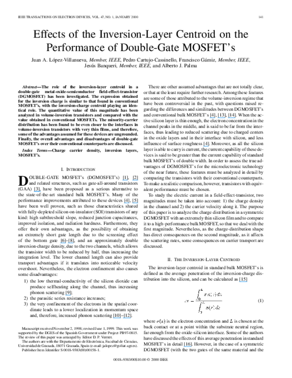 Pdf Effects Of The Inversion Layer Centroid On The Performance Of Double Gate Mosfets