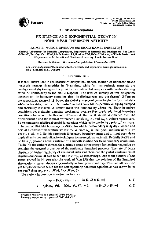 (PDF) Existence and exponential decay in nonlinear thermoelasticity