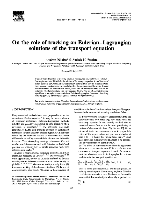 (PDF) On the role of tracking on Eulerian-Lagrangian solutions of the transport equation