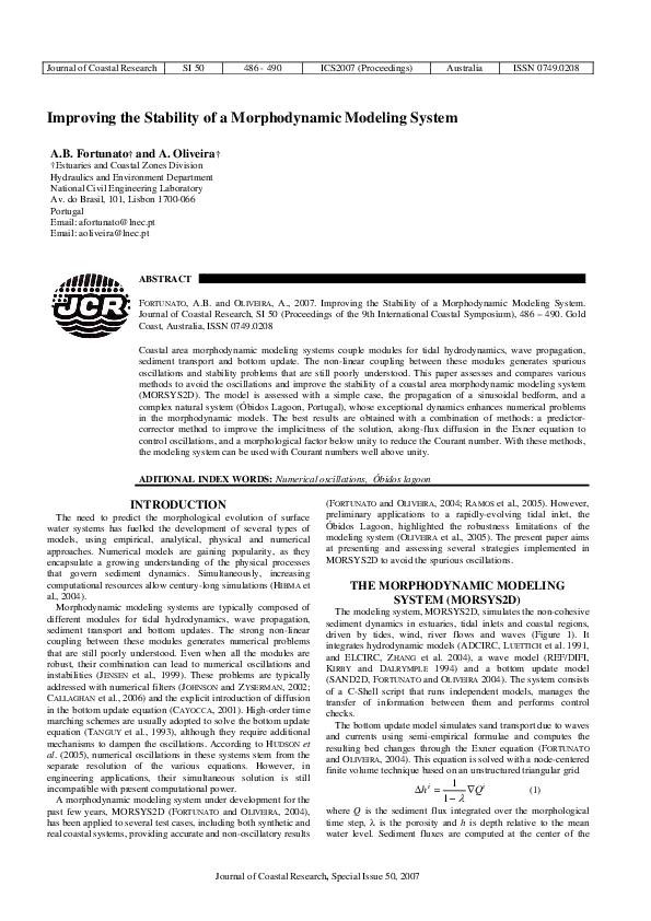 (PDF) Improving the Stability of a Morphodynamic Modeling System | André Fortunato and Anabela ...