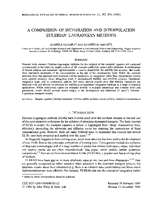 Pdf A Comparison Of Integration And Interpolation Eulerian Lagrangian Methods 4367