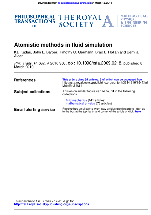 (PDF) Atomistic methods in fluid simulation