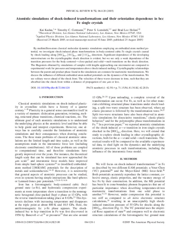 (PDF) Atomistic simulations of shock-induced transformations and their orientation dependence in ...