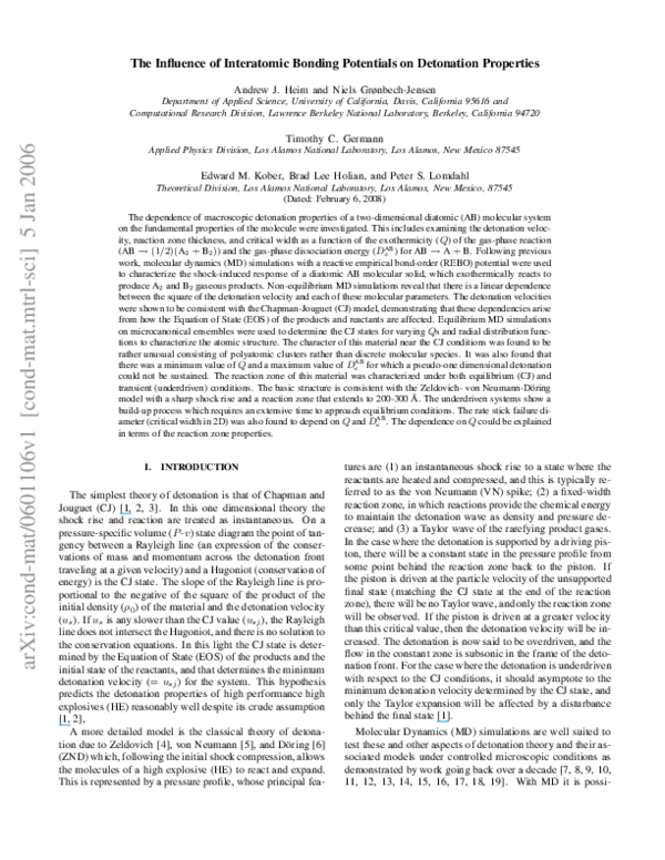 (PDF) Influence of interatomic bonding potentials on detonation properties