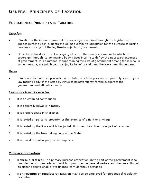 (DOC) General Principles of Taxation Fundamental Principles in Taxation