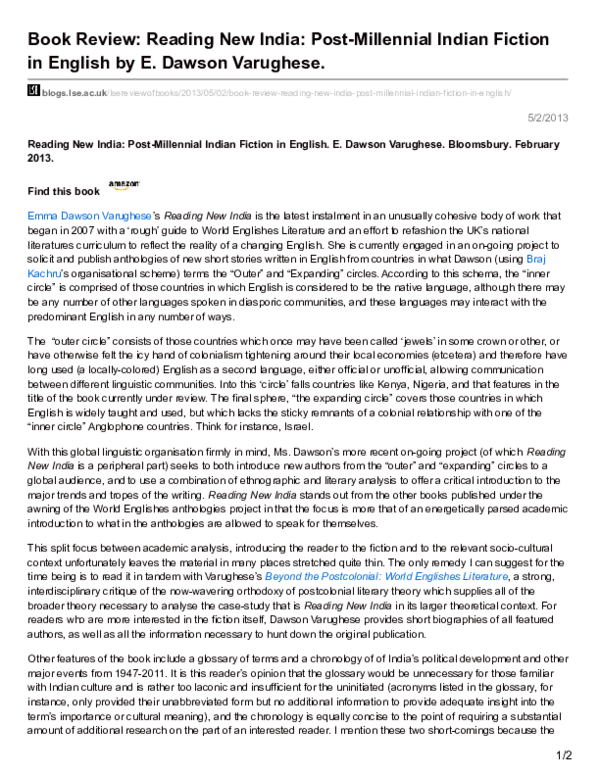 (PDF) Book Review: Reading New India: Post-Millennial Indian Fiction in ...