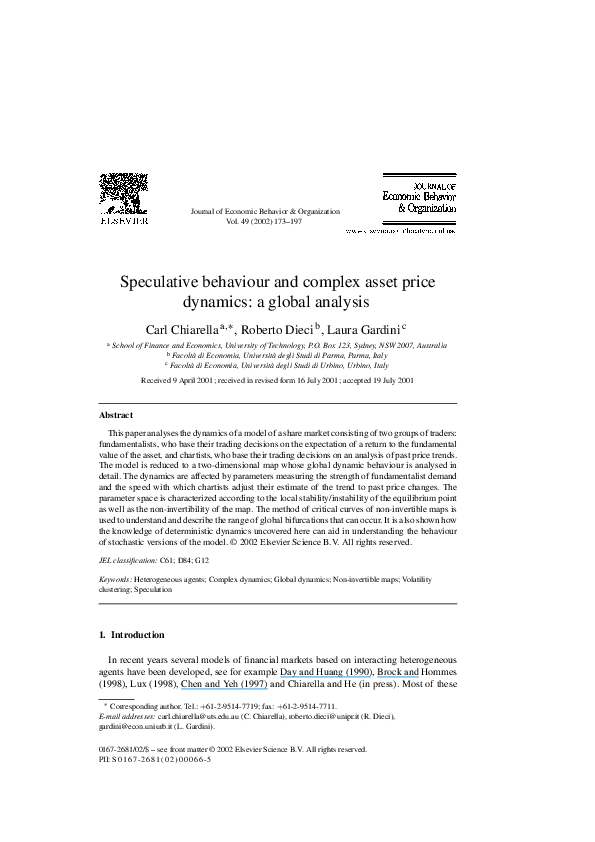 (PDF) Speculative Behaviour and Complex Asset Price Dynamics