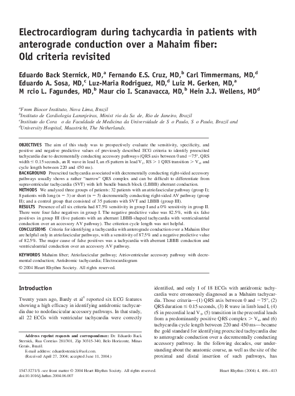 (PDF) Electrocardiogram during tachycardia in patients with anterograde ...