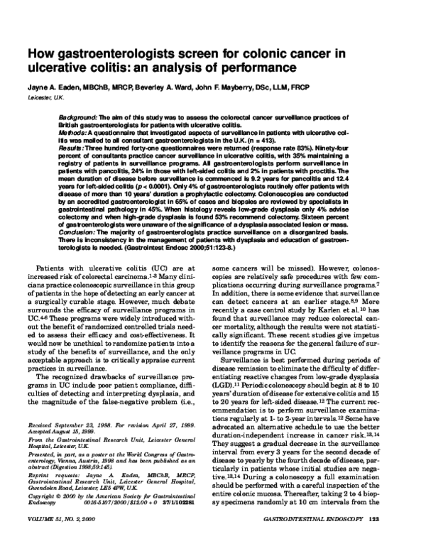 (PDF) How gastroenterologists screen for colonic cancer in ulcerative ...