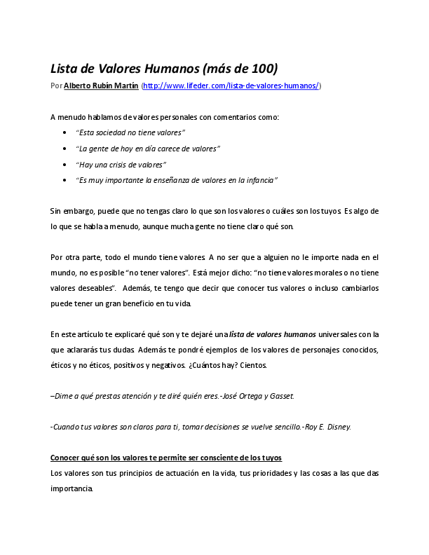(PDF) Lista de Valores Humanos (más de 100