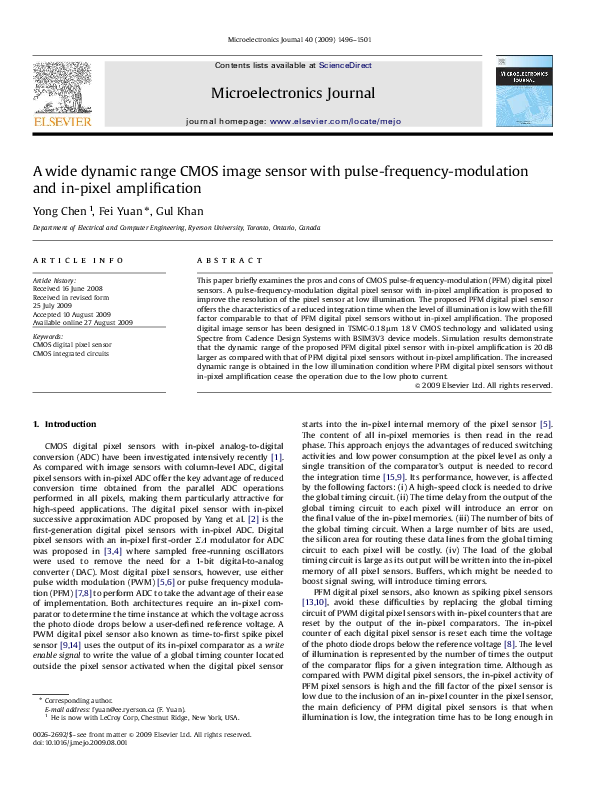 (PDF) A wide dynamic range CMOS image sensor with pulse-frequency-modulation and in-pixel ...