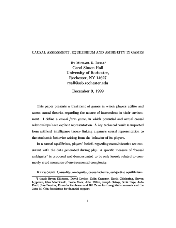 (PDF) Causal Assessment, Equilibrium and Ambiguity in Games