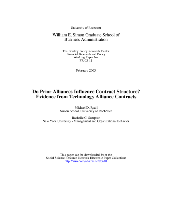 (PDF) Do Prior Alliances Influence Contract Structure? Evidence from ...