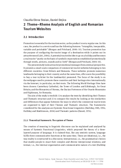 (PDF) Theme-Rheme Analysis of English and Romanian Tourism Websites