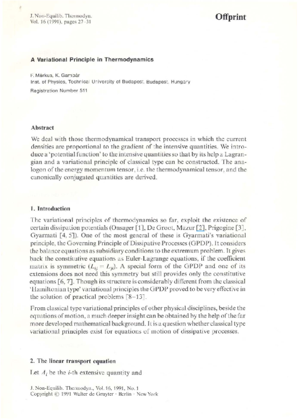 (PDF) A Variational Principle in Thermodynamics
