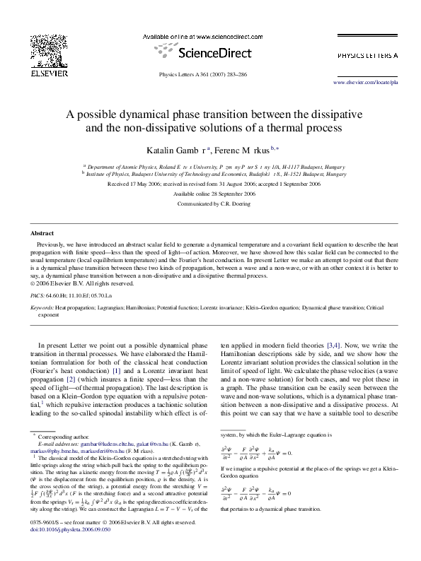 (PDF) A possible dynamical phase transition between the dissipative and the non-dissipative ...