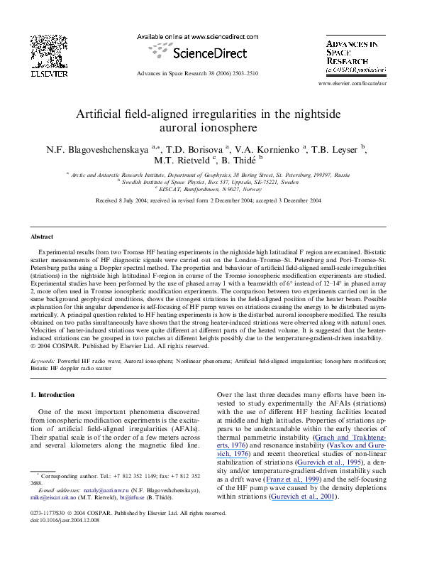 (PDF) Artificial field-aligned irregularities in the nightside auroral ...