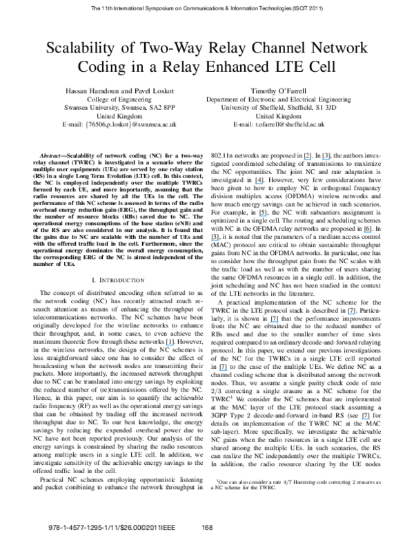(PDF) Scalability of two-way relay channel network coding in a relay enhanced LTE cell
