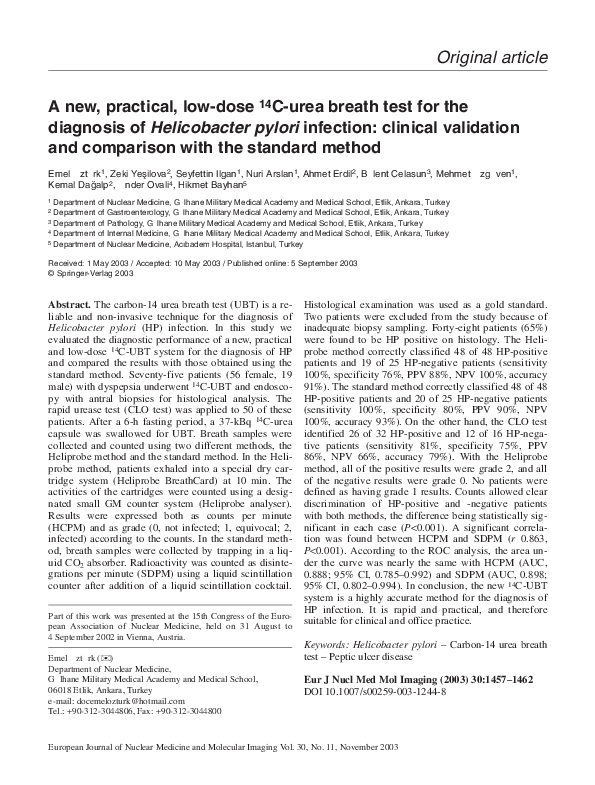 (PDF) A new, practical, low-dose 14 C-urea breath test for the ...